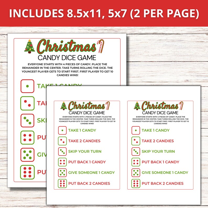 Christmas Candy Dice Game, Printable Christmas Dice Game, Candy Game ...