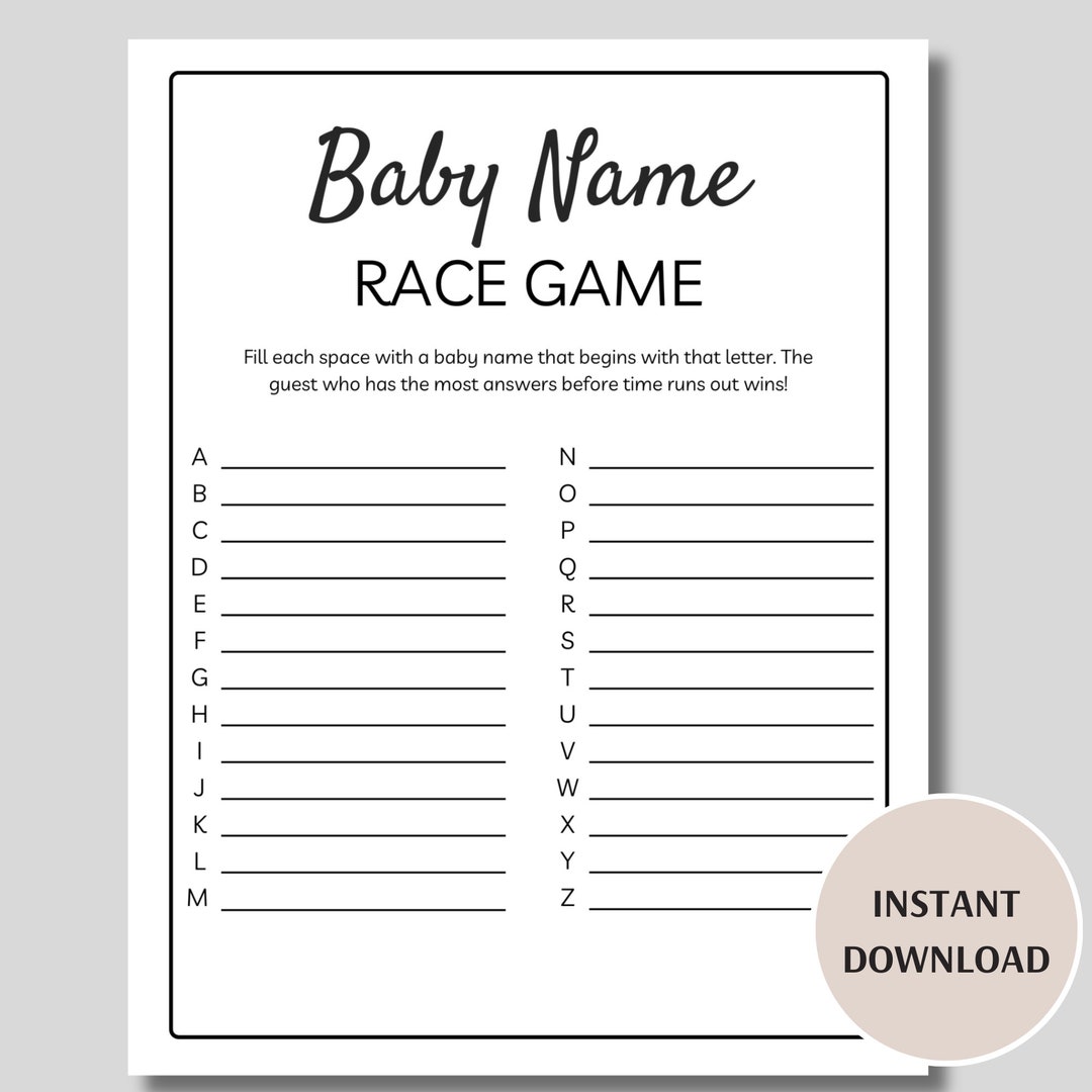 Baby Name Race Game, Printable Alphabet Baby Name Game, Baby Fun Baby ...