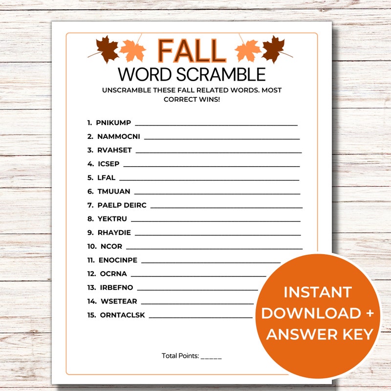 Thanksgiving Word Scramble - Etsy