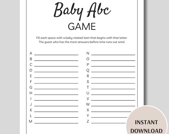 Woodand Baby Shower Game ABC Baby Shower Game Baby Item Game Instant ...