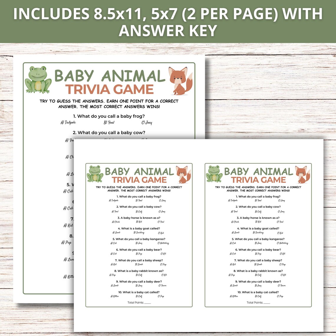 Baby Animal Trivia Game, Printable Safari Baby Shower Game, Animal Game ...