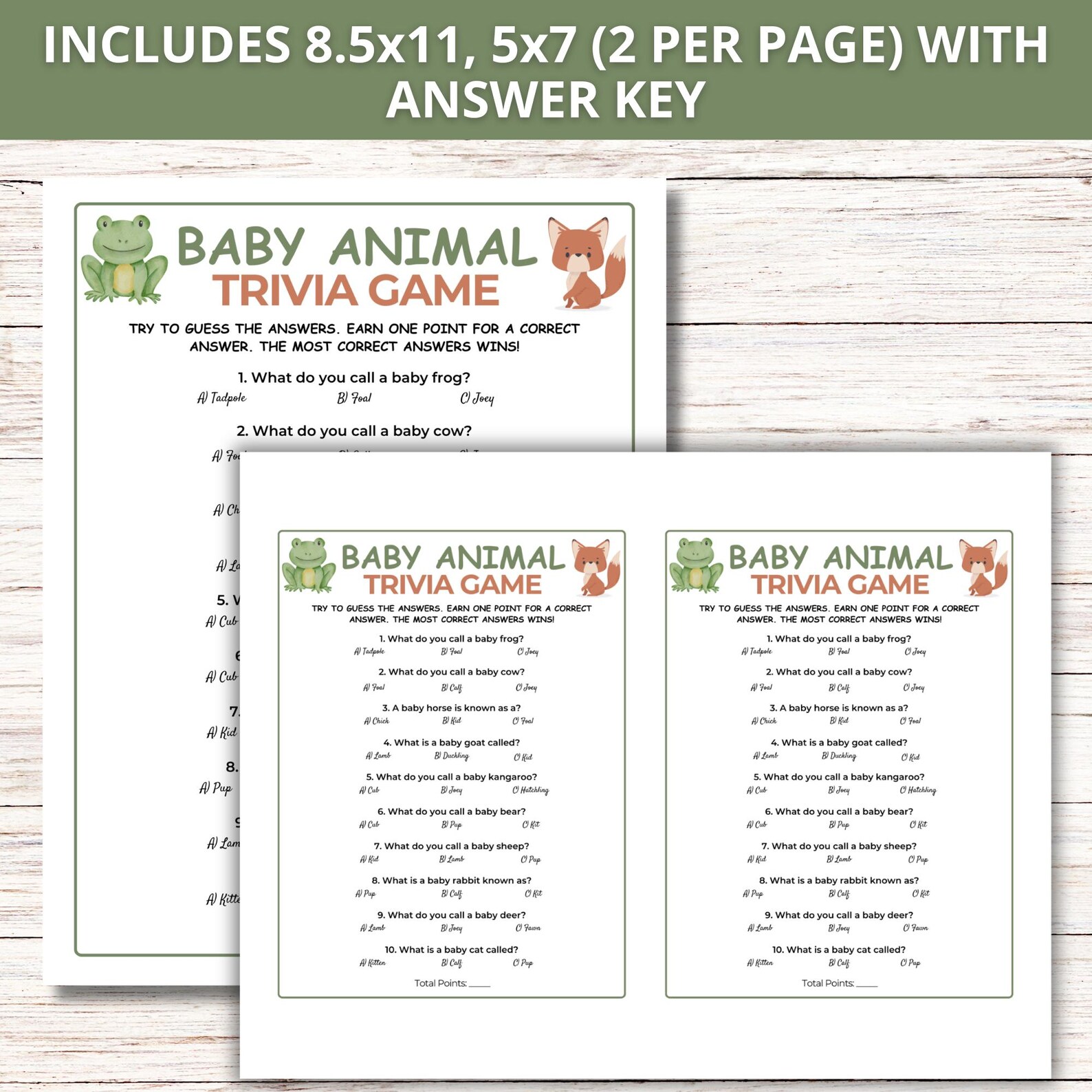 Baby Animal Trivia Game, Printable Safari Baby Shower Game, Animal Game ...