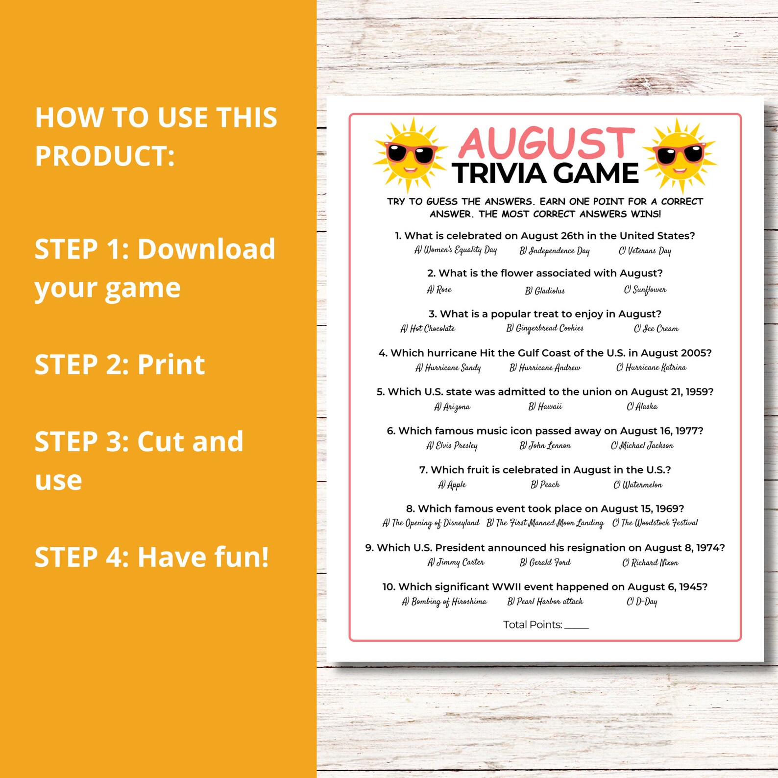 August Trivia Game, Printable August Quiz, Summer Party Game, Summer ...