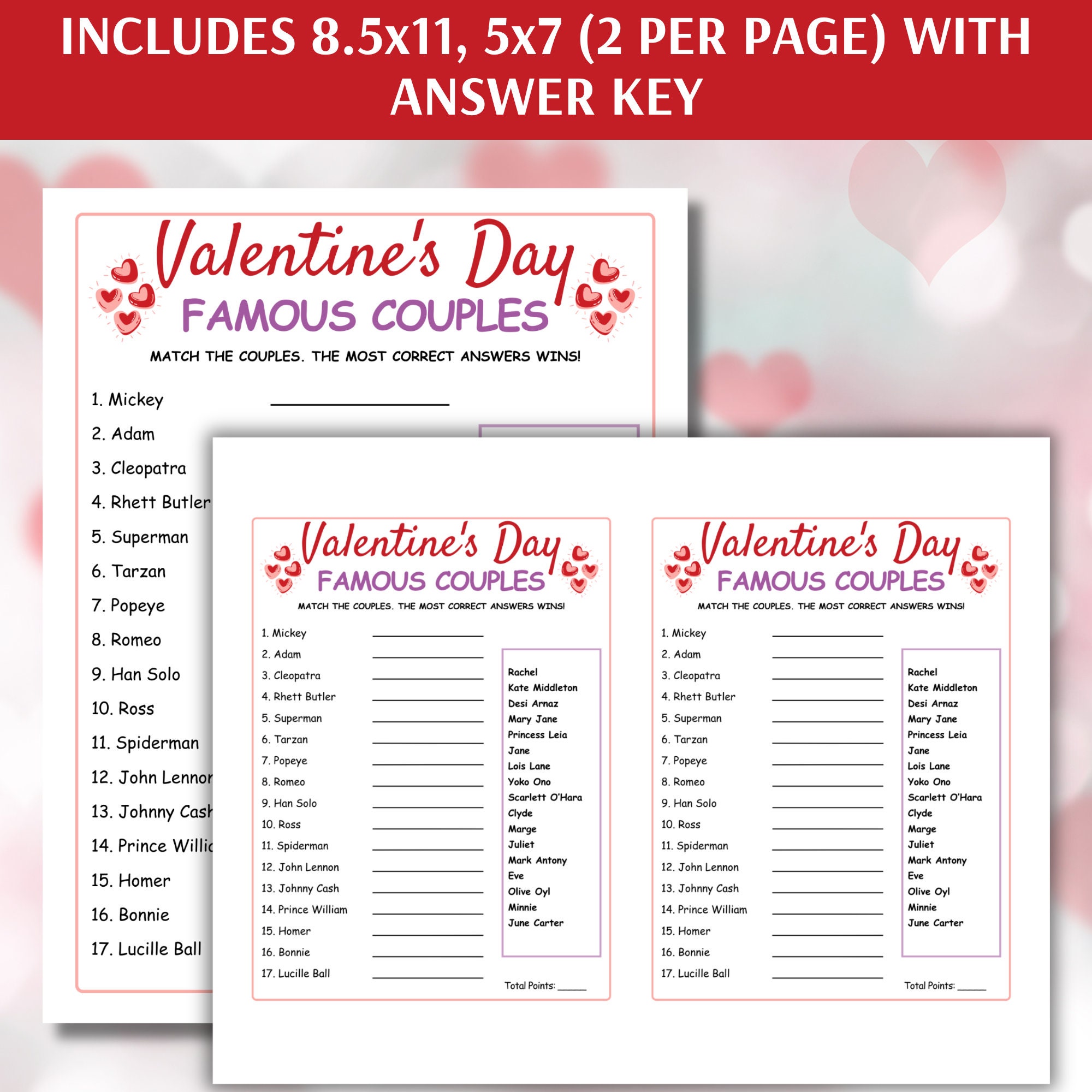 Valentine's Day Famous Couples Game, Printable Valentine's Day Games ...