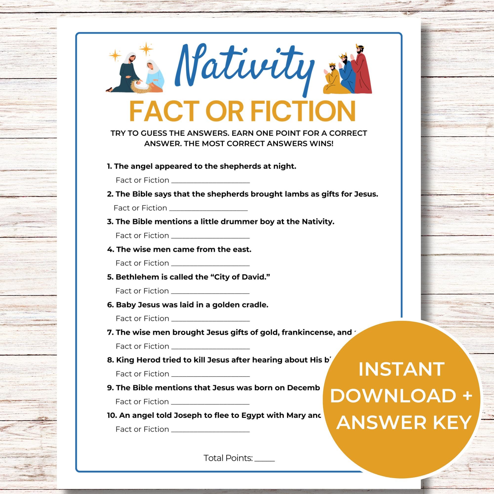 Nativity Fact or Fiction Game, Printable Christmas Games, Nativity ...