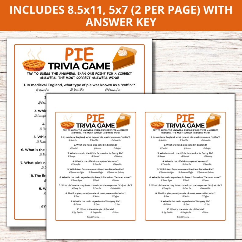 Pie Trivia Game, Printable Pie Trivia, Dessert Trivia, Food Trivia - Etsy