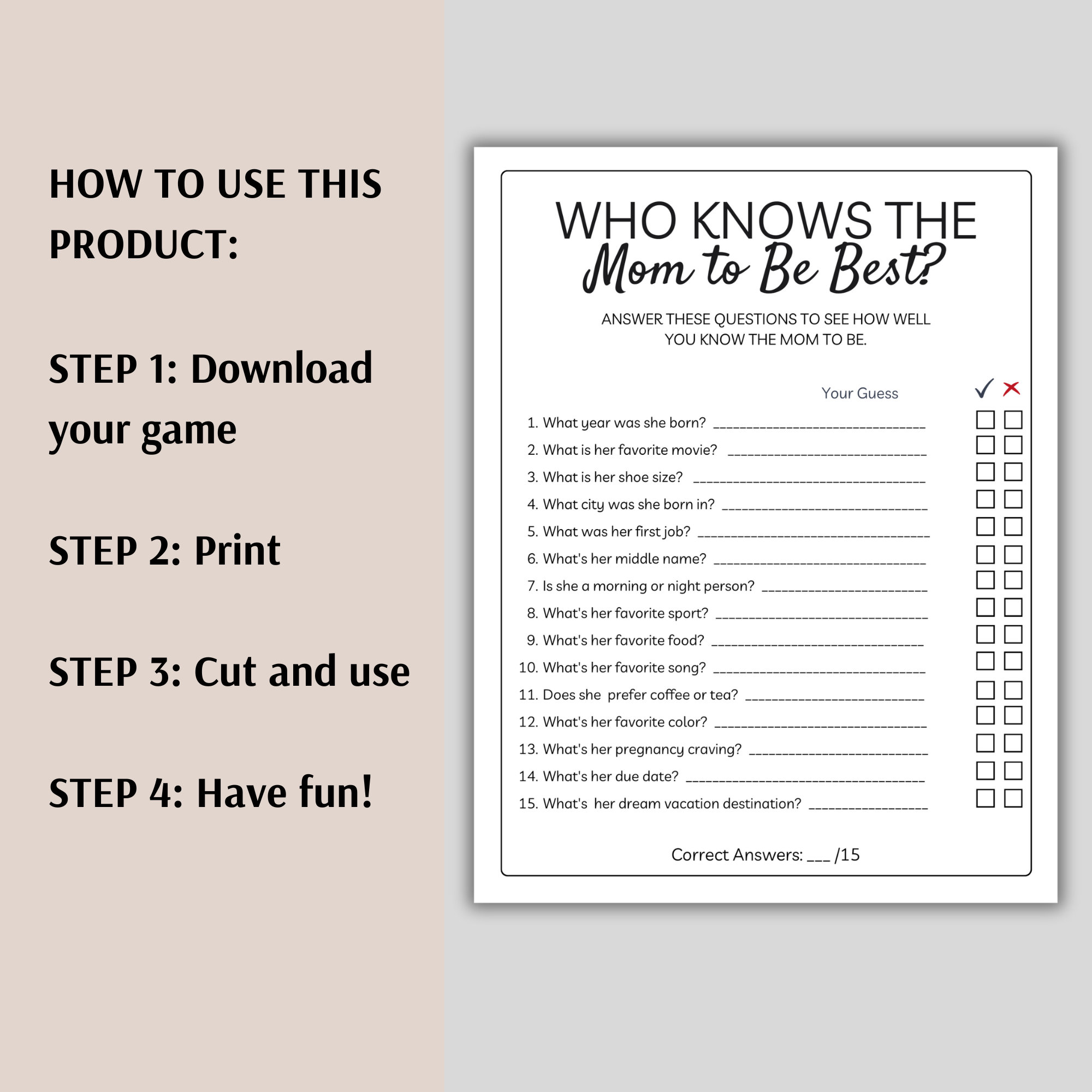 Who Knows the Mom to Be Best, Printable Baby Shower Games, Who Knows ...
