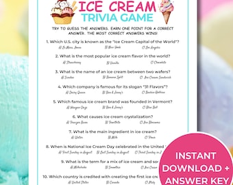 Ice Cream Trivia Game, Printable Ice Cream Quiz, Ice Cream Party Game ...