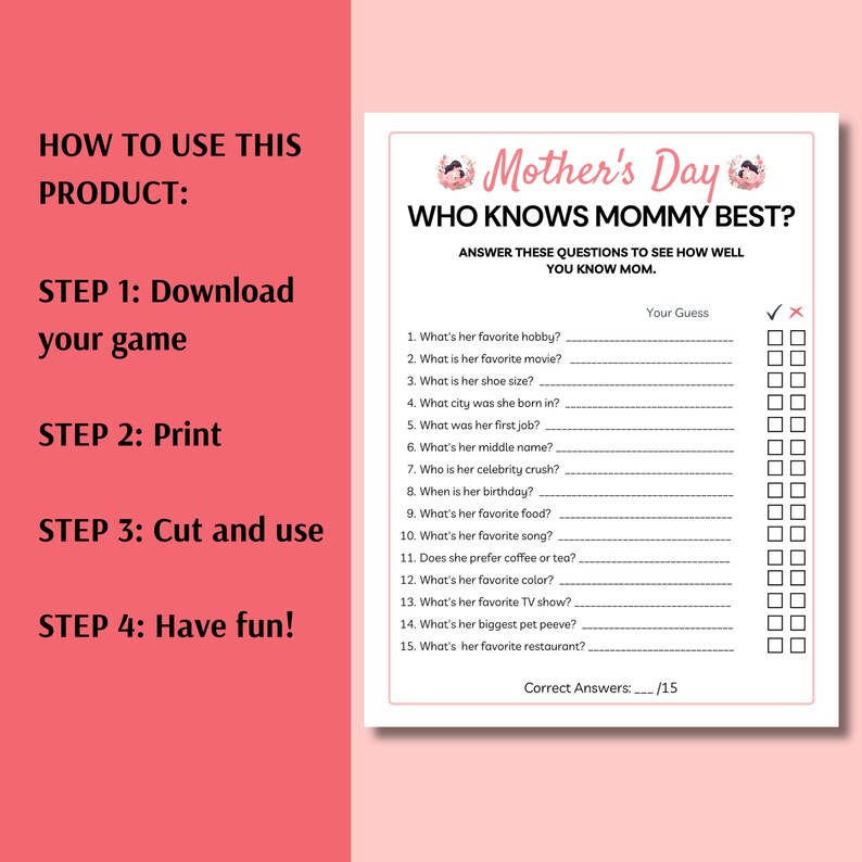Mother's Day Who Knows Mommy Best, Printable Mother's Day Game, Who ...