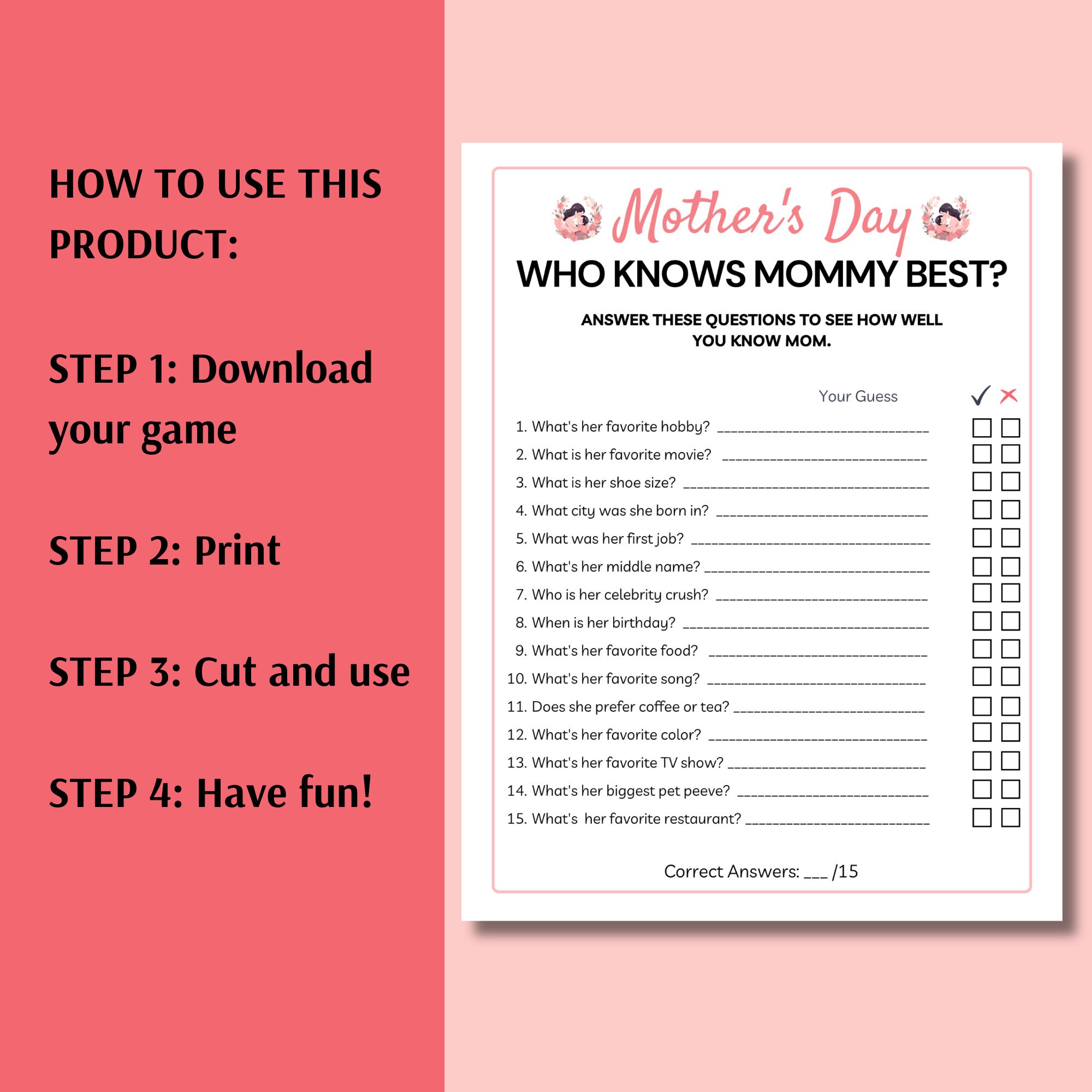 Mother's Day Who Knows Mommy Best, Printable Mother's Day Game, Who ...