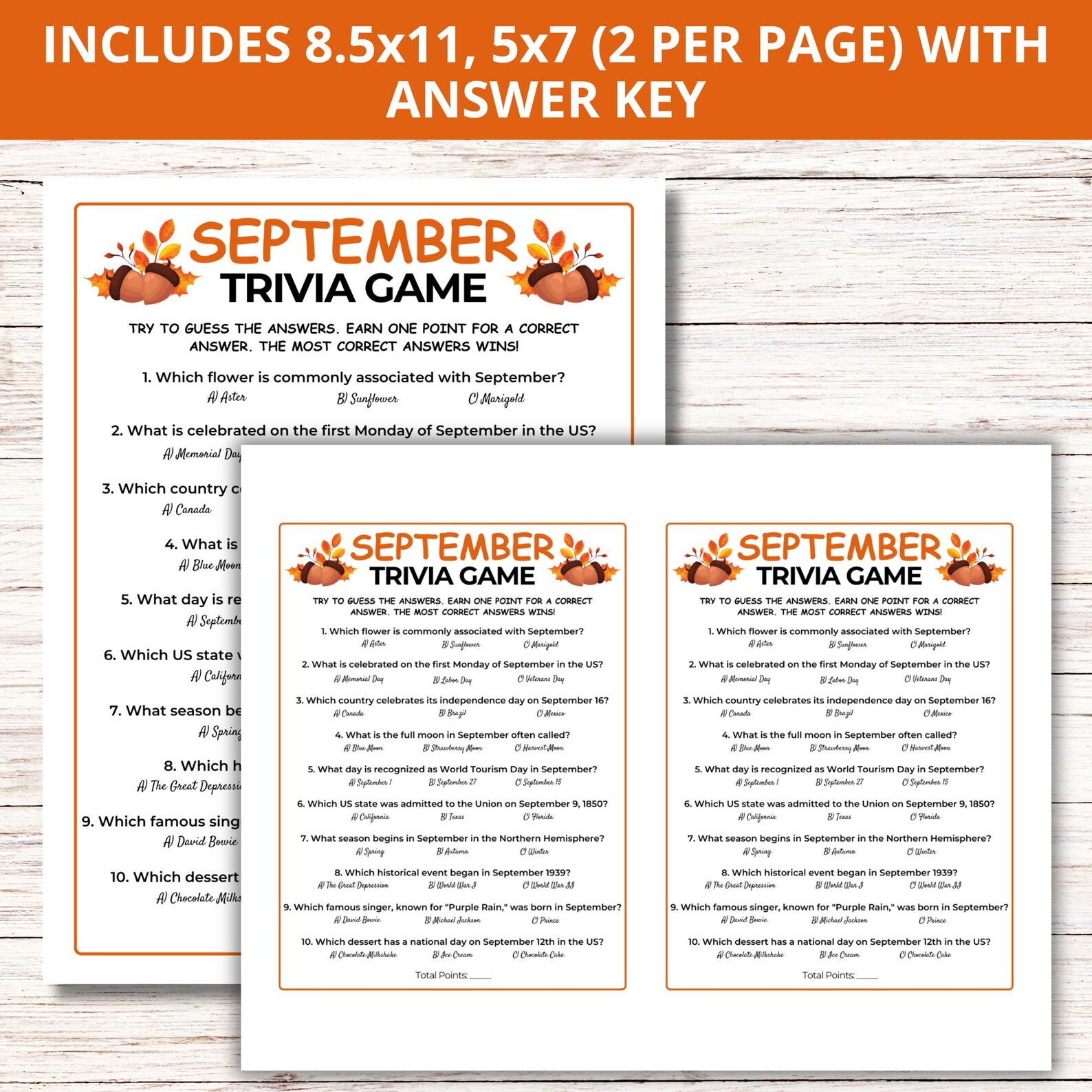 September Trivia Game, Printable September Quiz, Fall Party Games, Fall ...