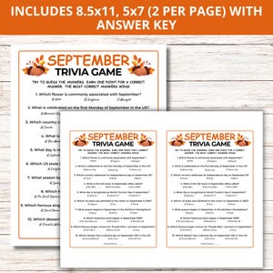 September Trivia Game, Printable September Quiz, Fall Party Games, Fall ...