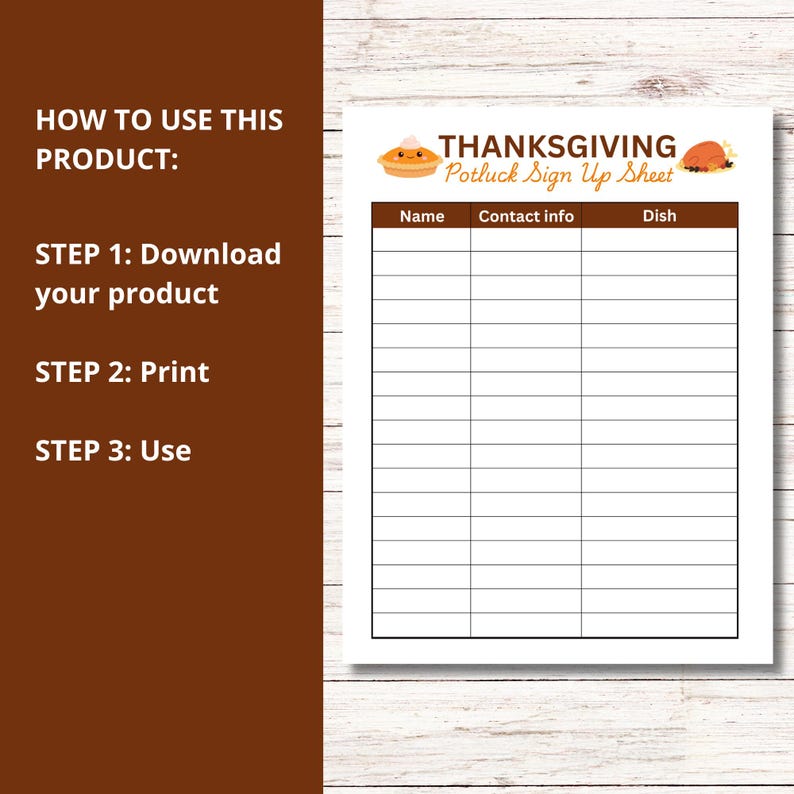 Thanksgiving Potluck Sign up Sheet Printable PDF, Thanksgiving Dinner ...