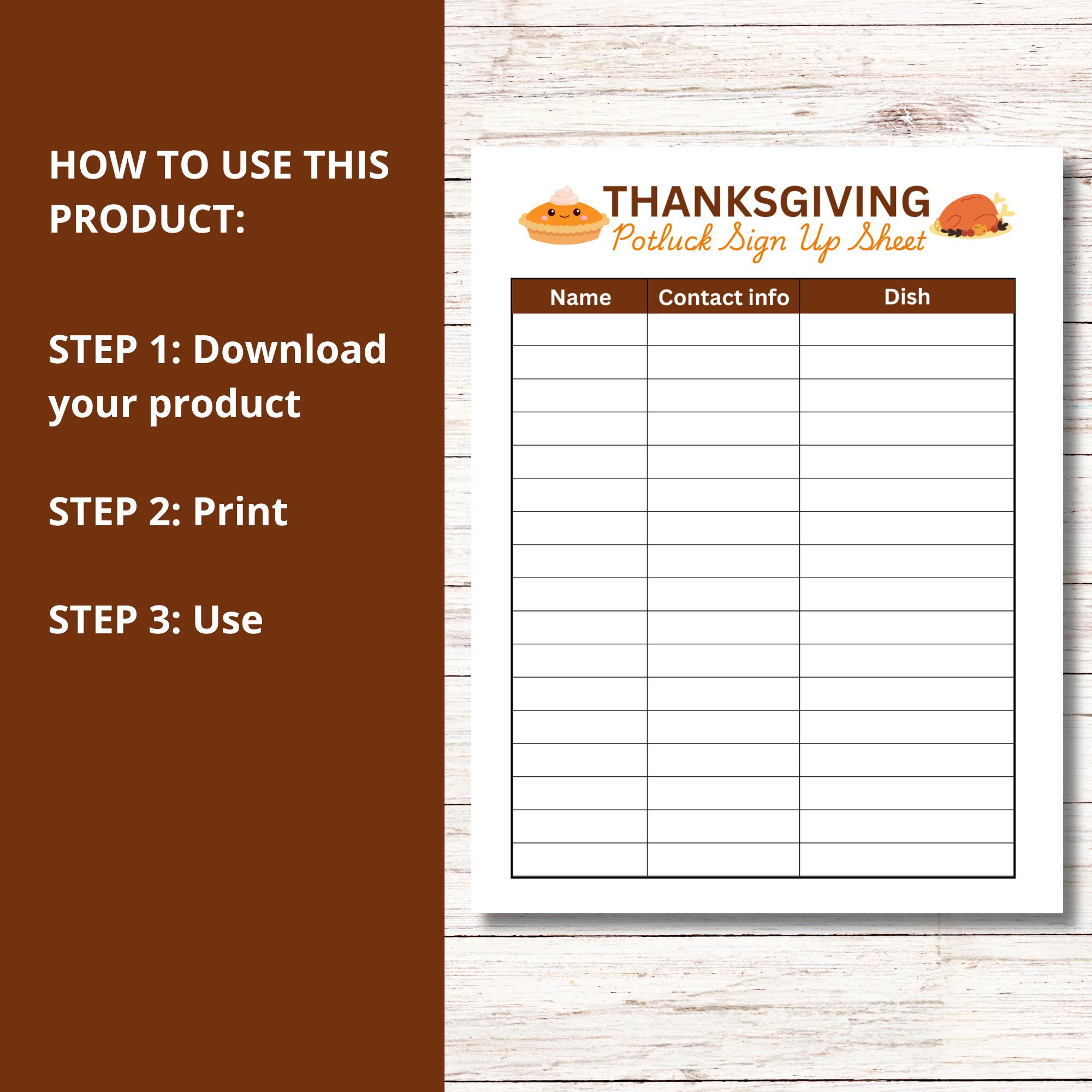 Thanksgiving Potluck Sign up Sheet Printable PDF, Thanksgiving Dinner ...