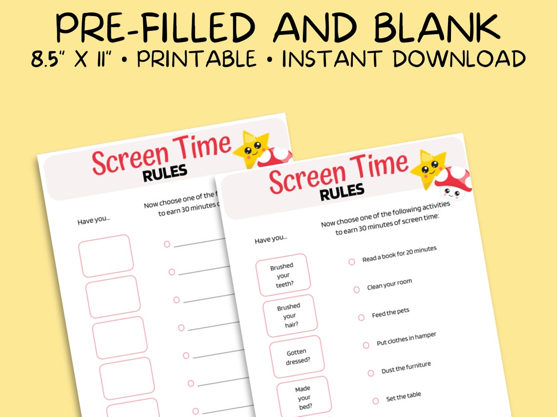 Summer Screen Time Rules Printable Checklist, Screen Time Chart, Daily ...
