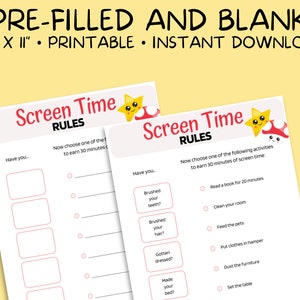 Summer Screen Time Rules Printable Checklist, Screen Time Chart, Daily ...