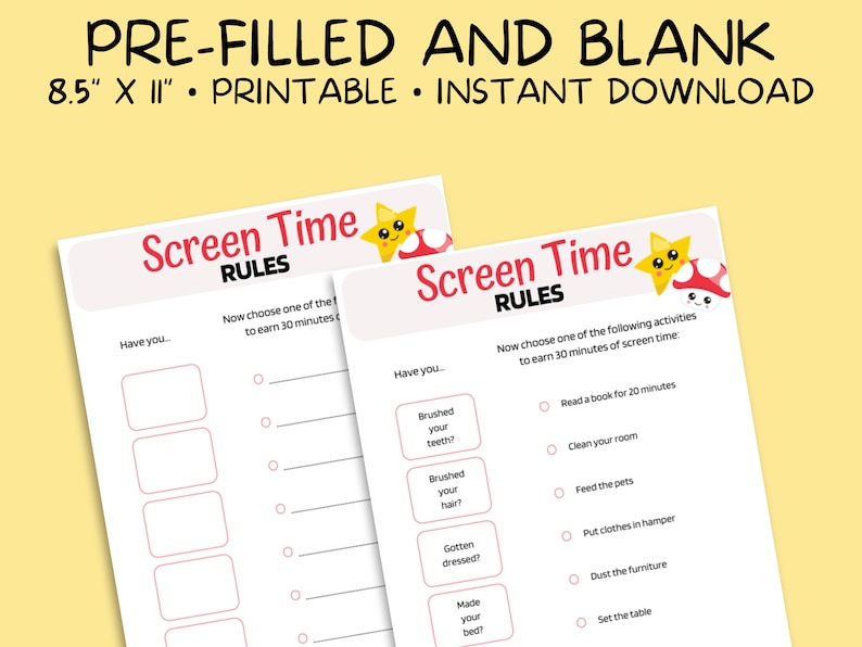 Summer Screen Time Rules Printable Checklist, Screen Time Chart, Daily ...