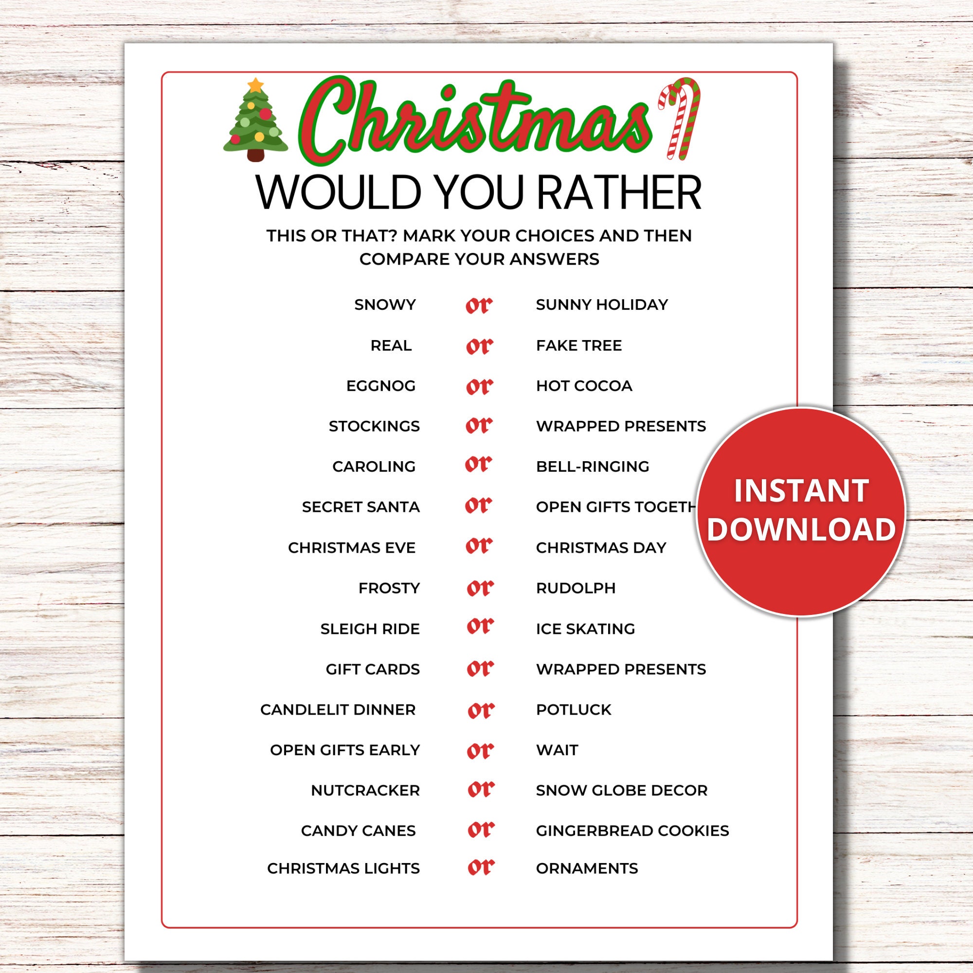 Christmas Would You Rather Game, Printable Christmas Games, Fun ...