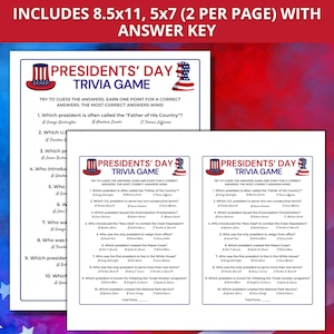 Presidents' Day Trivia Game, Printable Presidents Day Games, US ...