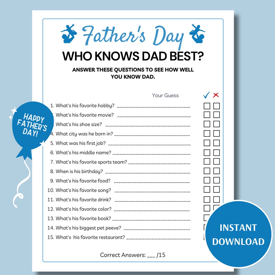 Father's Day Who Knows Dad Best, Printable Father's Day Game, Who Knows ...