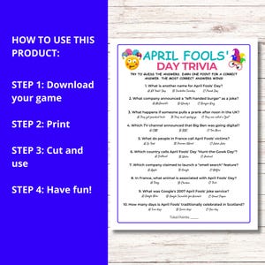 April Fools' Day Trivia Game, Printable April Fools Day Game, Fun April ...