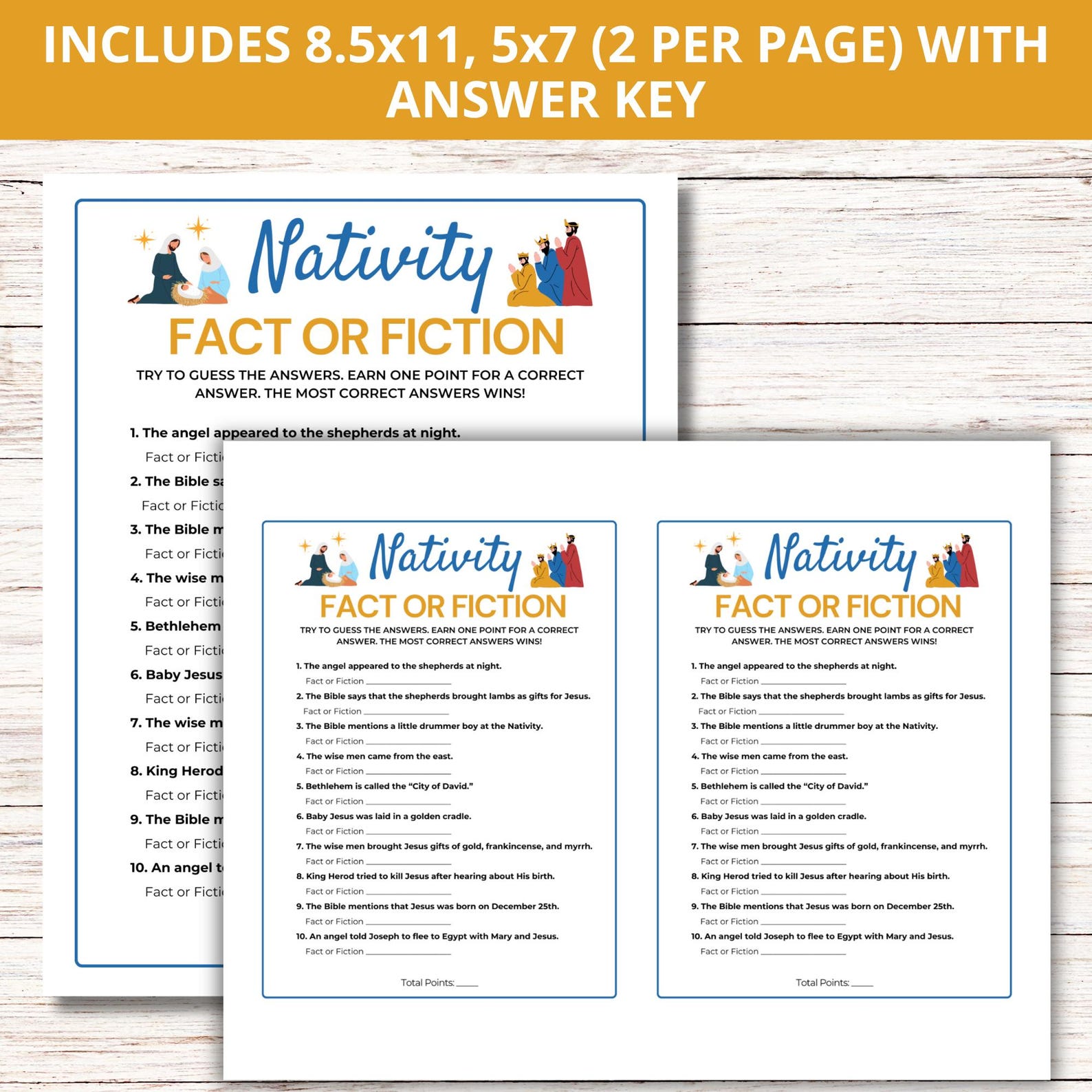 Nativity Fact or Fiction Game, Printable Christmas Games, Nativity ...