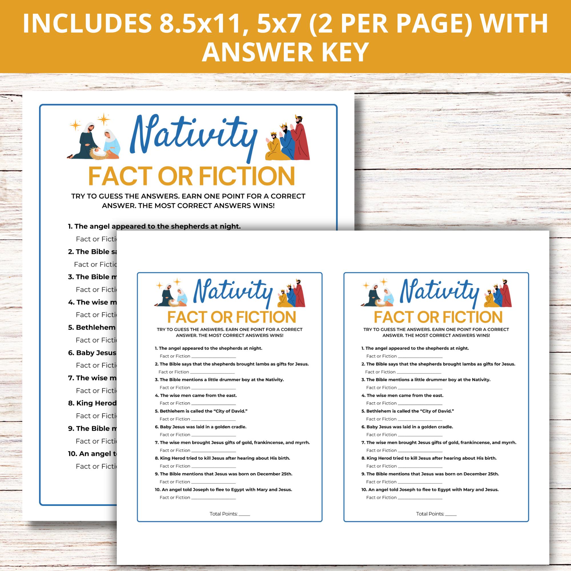 Nativity Fact or Fiction Game, Printable Christmas Games, Nativity ...