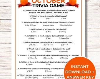 September Trivia Game, Printable September Quiz, Fall Party Game, Fall ...