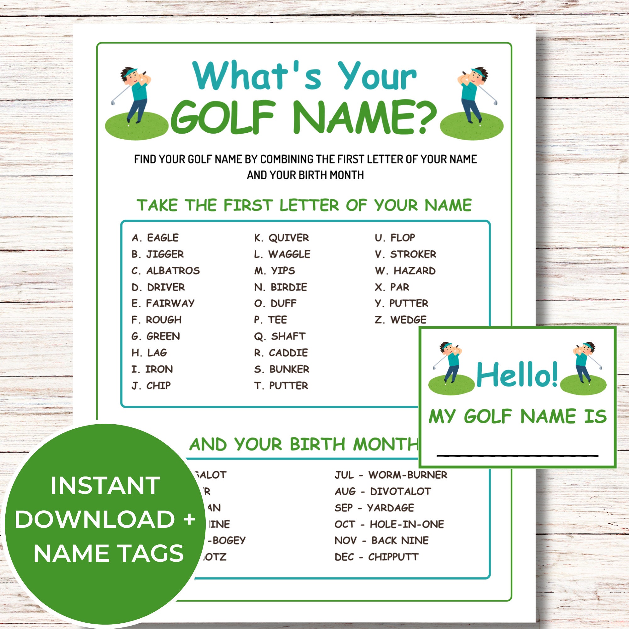What's Your Golf Name Game With Name Tags, Printable Golf Name ...