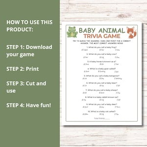 Baby Animal Trivia Game, Printable Safari Baby Shower Game, Animal Game ...