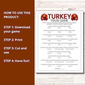 Turkey Trivia Game, Printable Turkey Trivia, Fun Thanksgiving Trivia ...