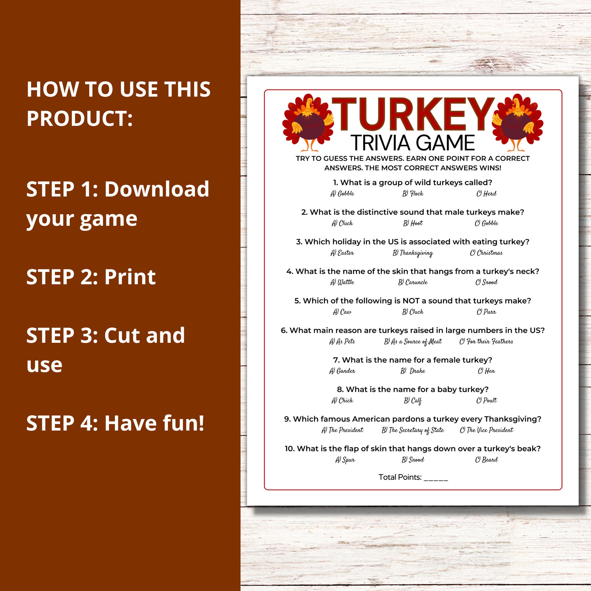 Turkey Trivia Game, Printable Turkey Trivia, Fun Thanksgiving Trivia ...