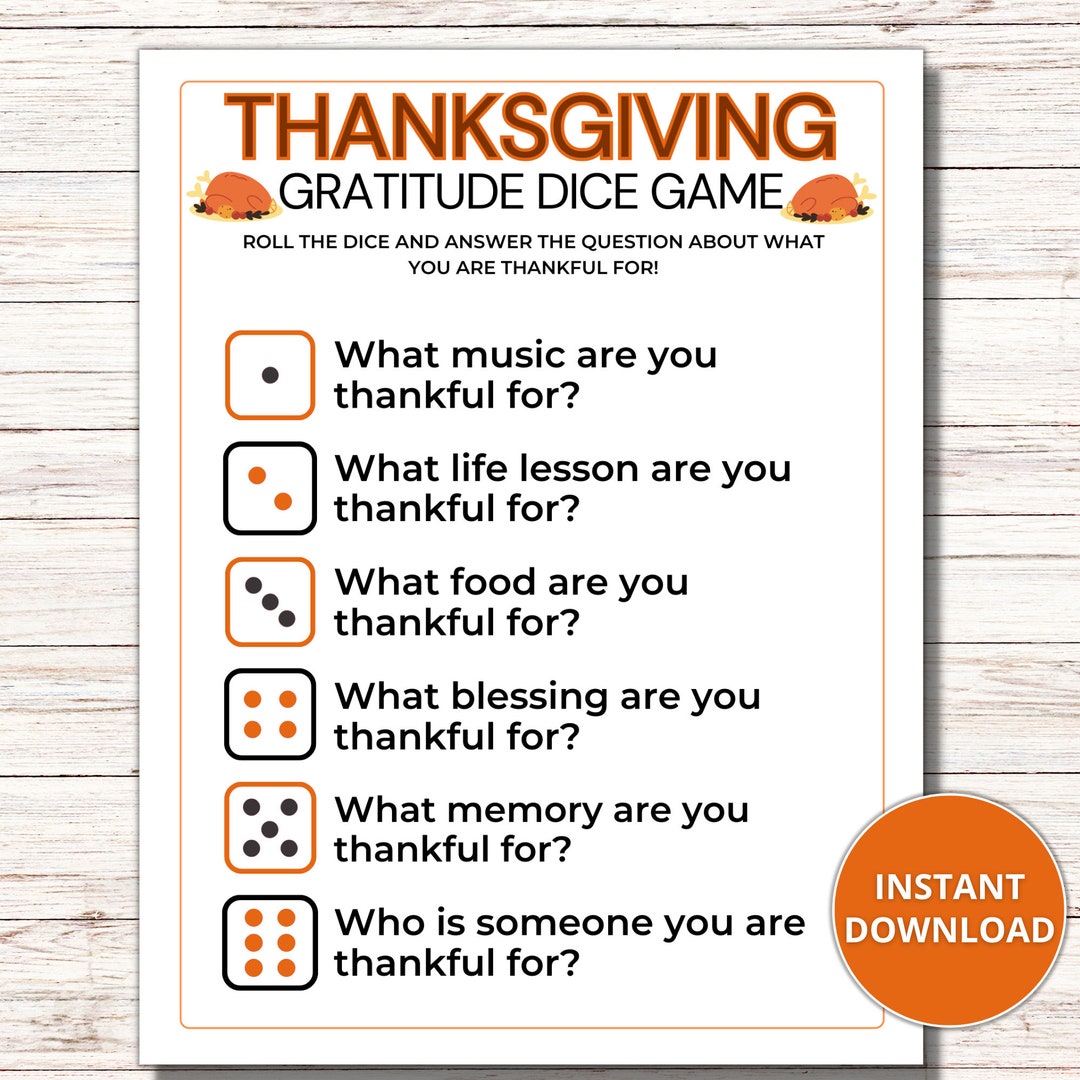 Thanksgiving Gratitude Dice Game, I'm Thankful for Dice Game, Fun ...