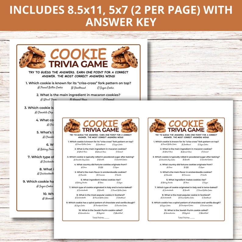 Cookie Trivia Game, Printable Cookie Game, Holiday Cookie Party, Cookie ...