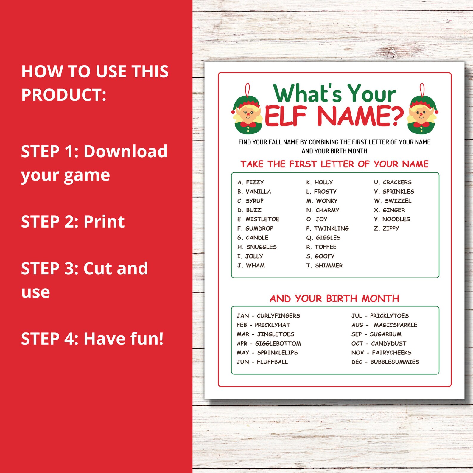 What's Your Elf Name Game, Printable Elf Name Generator Game, Fun ...