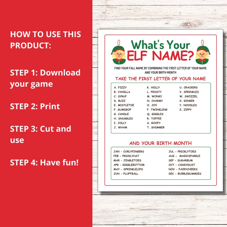 What's Your Elf Name Game, Printable Elf Name Generator Game, Fun ...