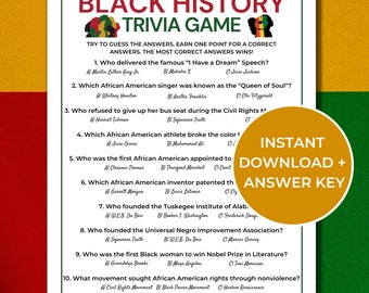 Black History Trivia Game, Printable Black History Month Activity for ...