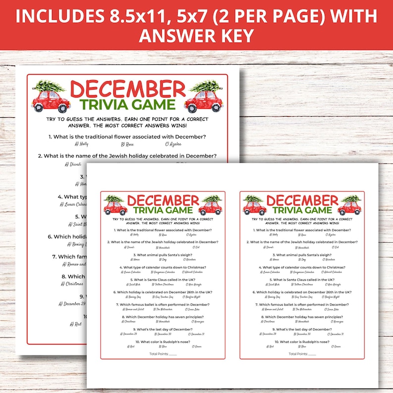 December Trivia Game, Printable December Games, Winter Holiday Game ...