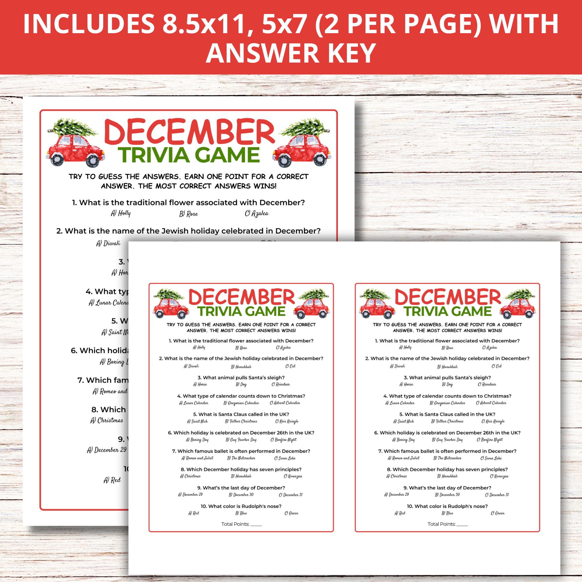December Trivia Game, Printable December Games, Winter Holiday Game ...