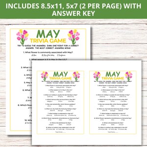 May Trivia Game, Printable May Party Game, Fun Spring Activities for ...