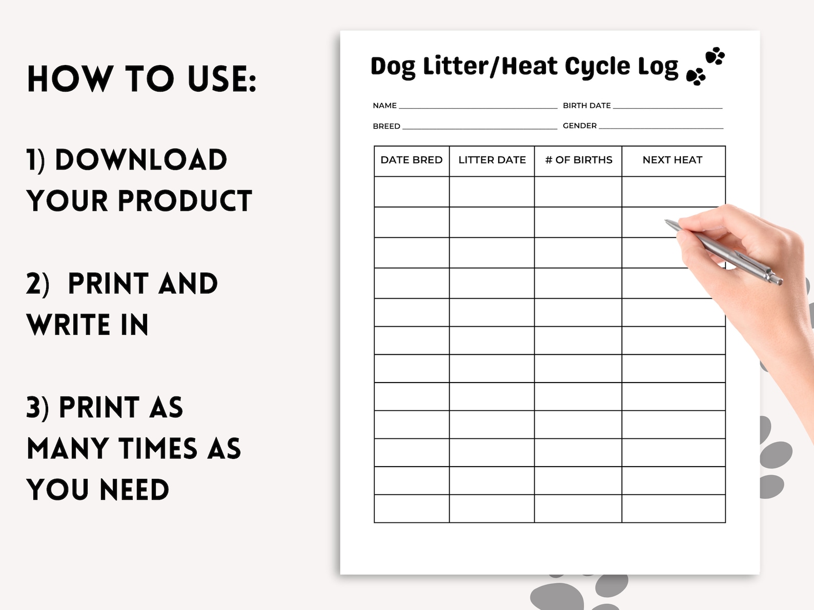 Dog Heat Cycle Log Sheet, Dog Breeder Forms, Canine Heat Cycle Record ...