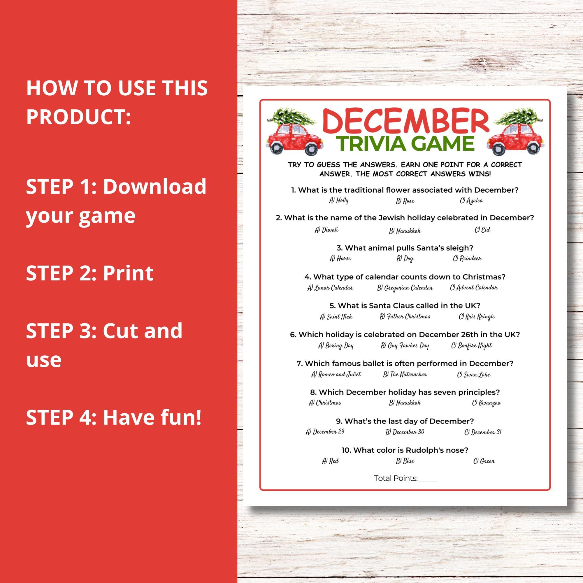 December Trivia Game, Printable December Games, Winter Holiday Game ...