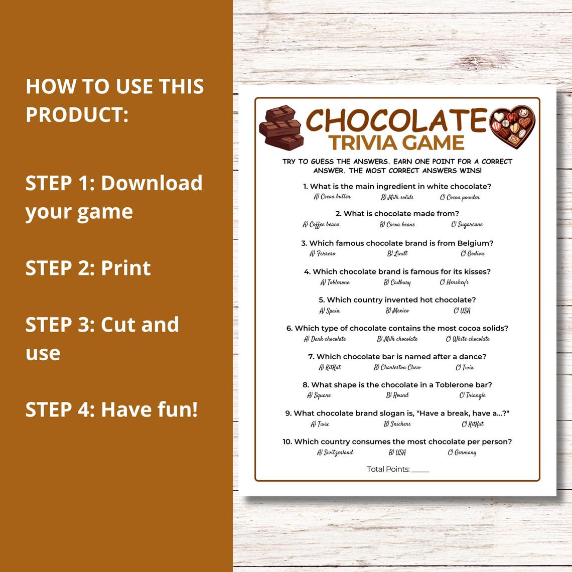Chocolate Trivia Game, Printable Chocolate Game, Sweets Party Games, Dessert Trivia, Food Trivia ...