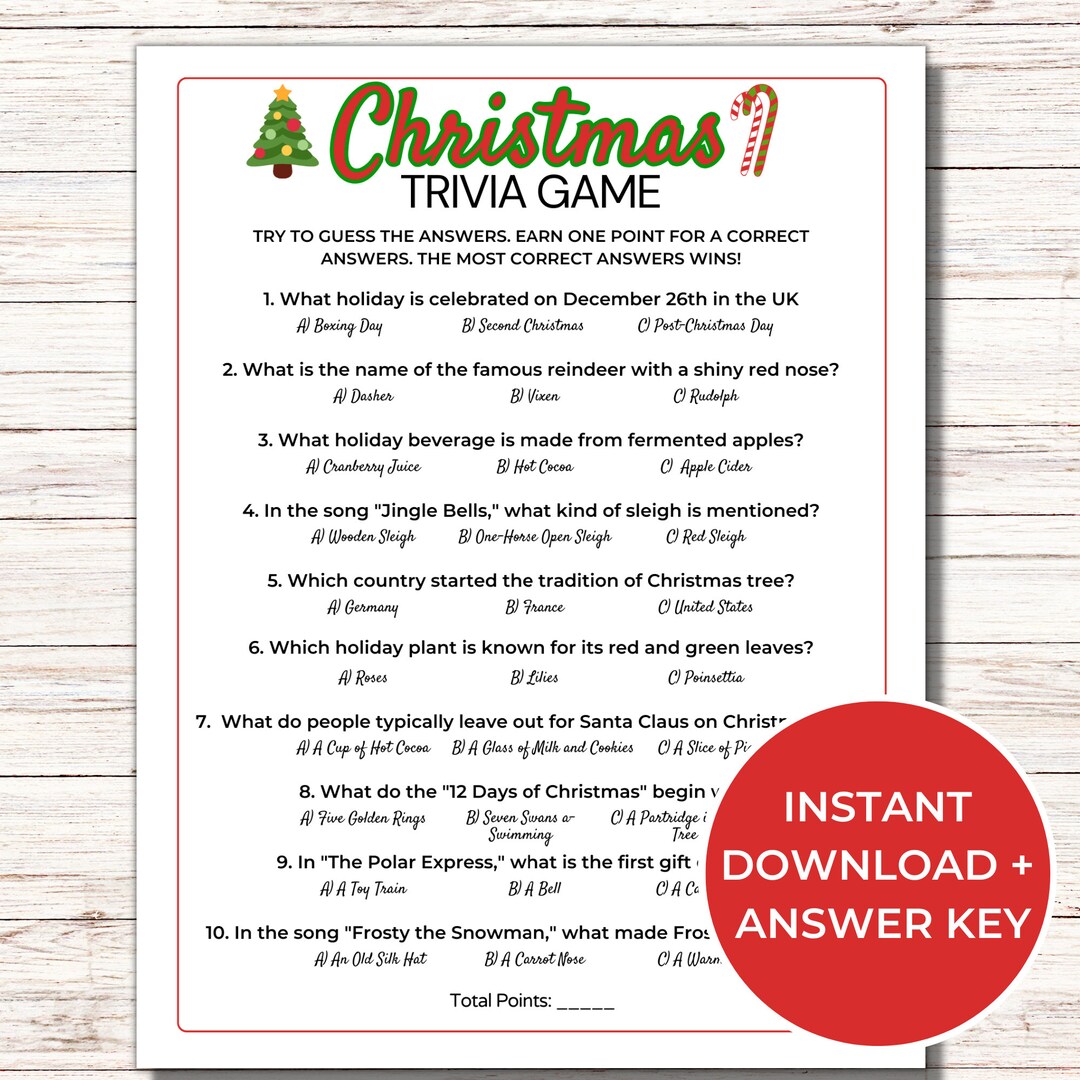 Christmas Trivia Game, Printable Christmas Games, Fun Christmas ...