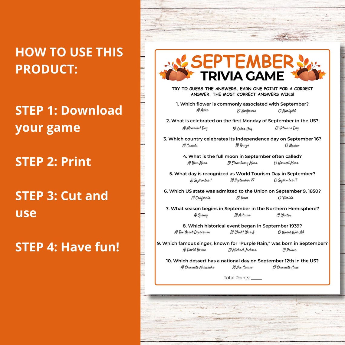 September Trivia Game, Printable September Quiz, Fall Party Games, Fall ...