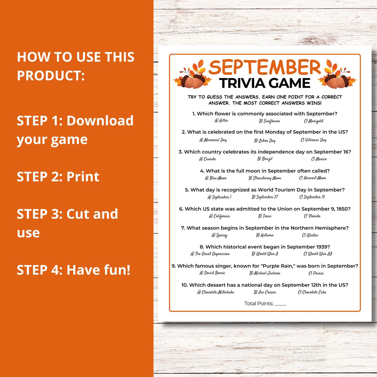 September Trivia Game, Printable September Quiz, Fall Party Games, Fall ...
