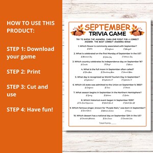 September Trivia Game, Printable September Quiz, Fall Party Games, Fall ...