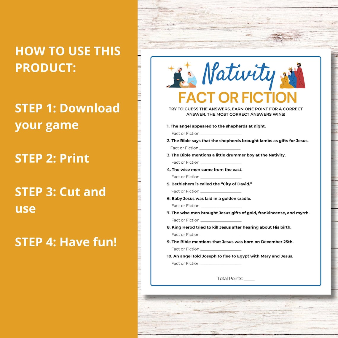 Nativity Fact or Fiction Game, Printable Christmas Games, Nativity ...