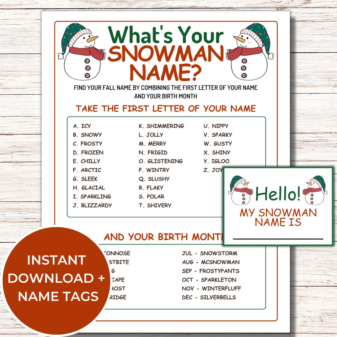 What's Your Snowman Name Game, Printable Snowman Name Generator Game ...