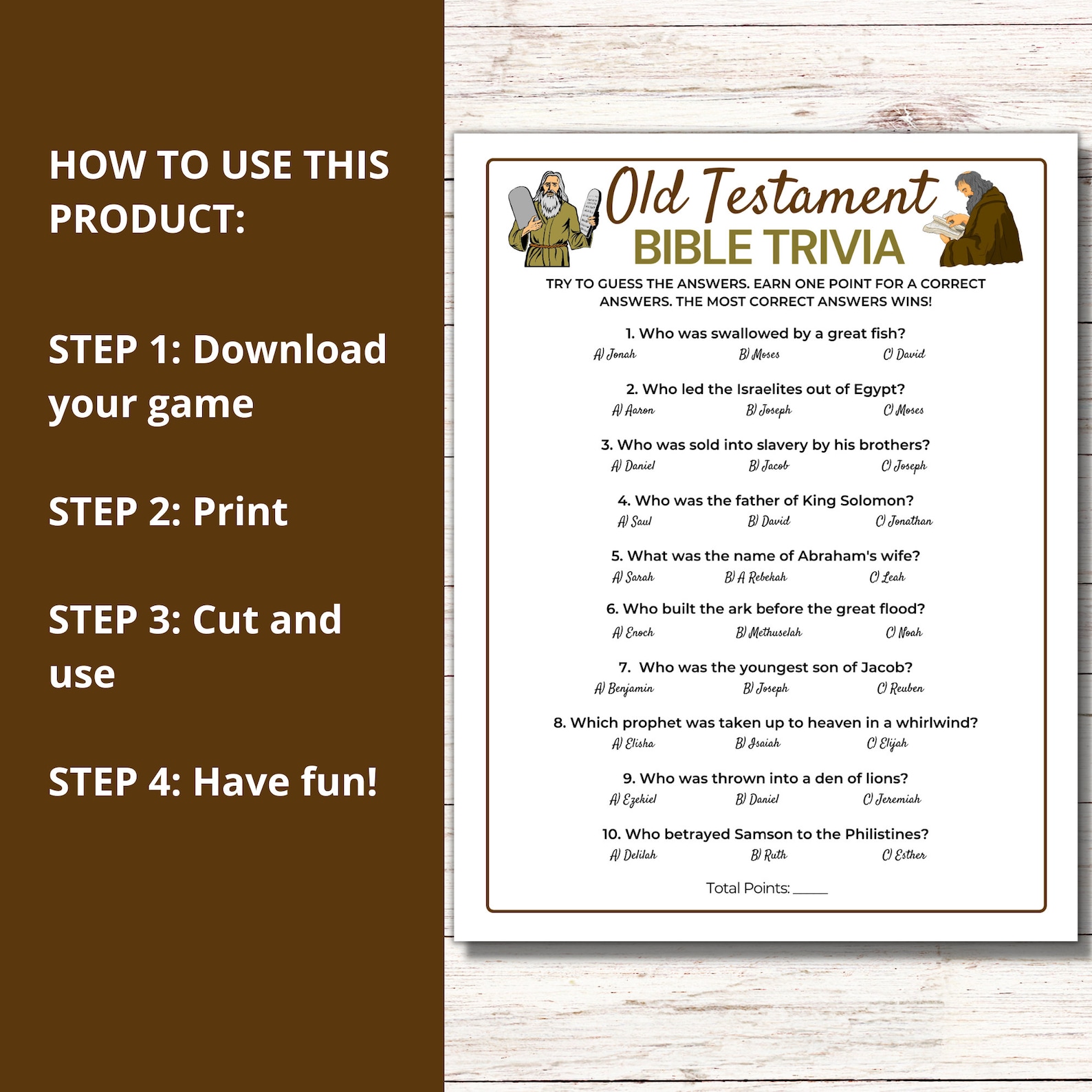 Old Testament Bible Trivia Game, Printable Bible Trivia for Kids and ...